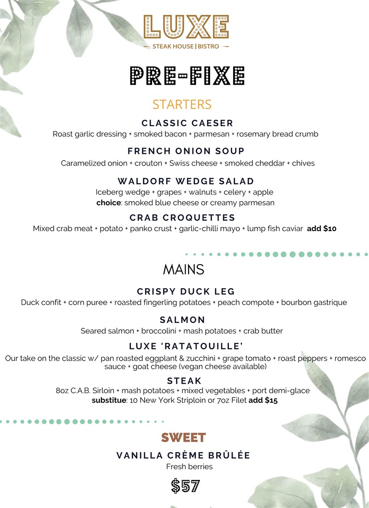 PRE-FIX MENU
